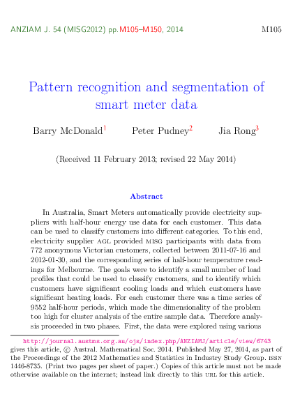 (PDF) Pattern recognition and segmentation of smart meter data