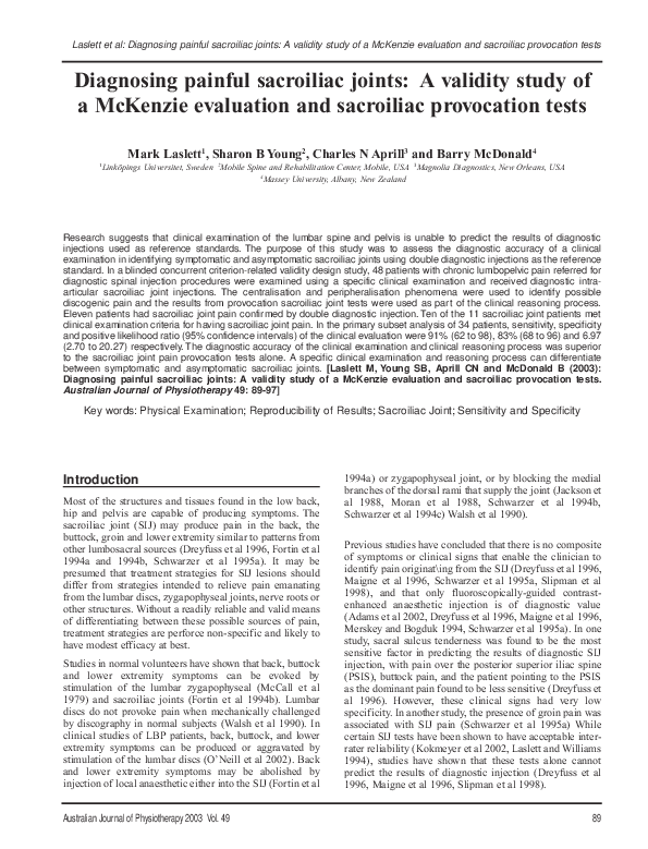 (PDF) Diagnosing painful sacroiliac joints: A validity study of a ...