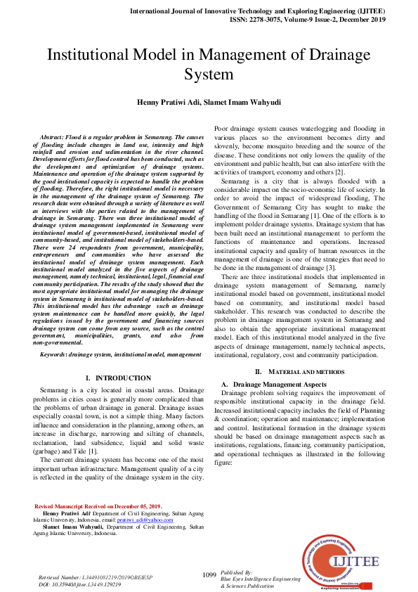 (PDF) Institutional Model in Management of Drainage System