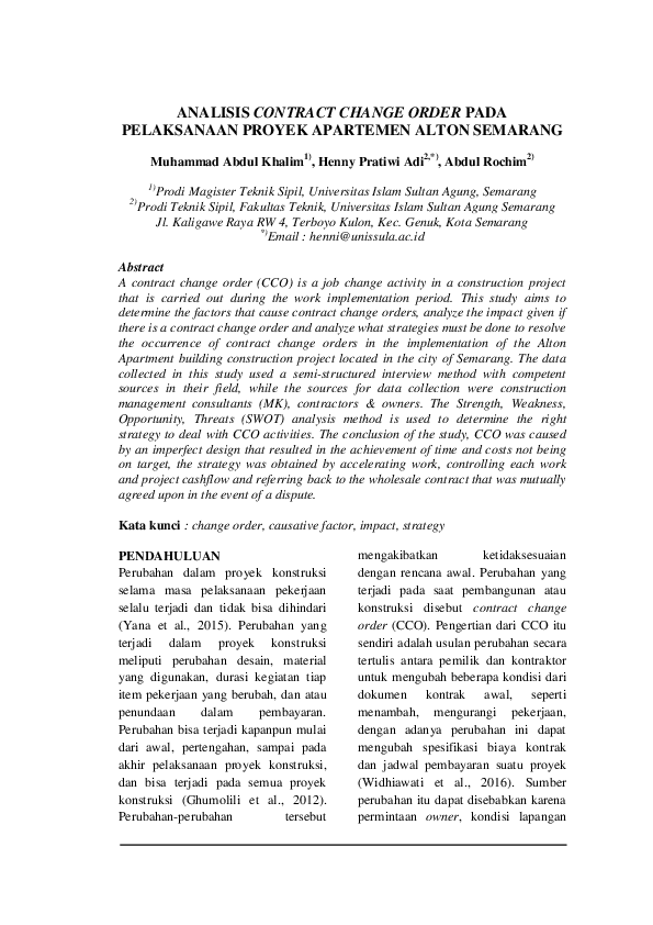 (PDF) Analisis Contract Change Order Pada Pelaksanaan Proyek Apartemen ...