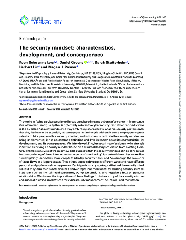(PDF) The Security Mindset: Characteristics, Development, and ...