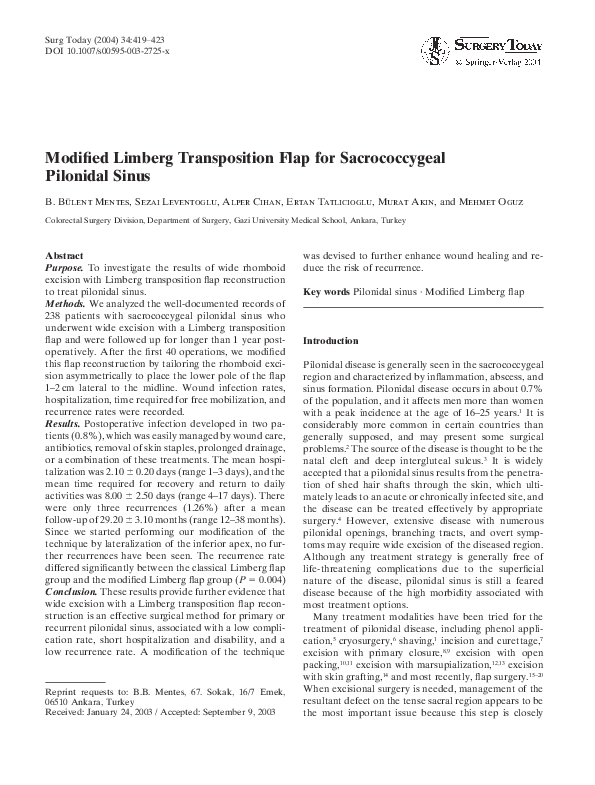 (PDF) Modified Limberg Transposition Flap for Sacrococcygeal Pilonidal ...