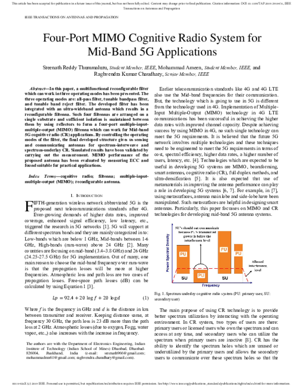 Pdf Four Port Mimo Cognitive Radio System For Midband 5g Applications