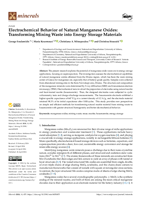(PDF) Electrochemical Behavior of Natural Manganese Oxides: Transforming Mining Waste into ...