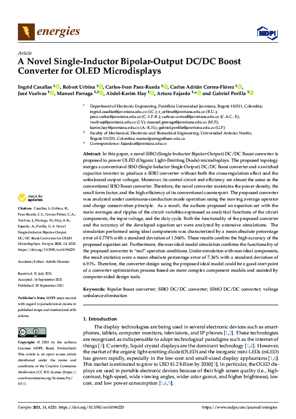 (PDF) A Novel Single-Inductor Bipolar-Output DC/DC Boost Converter for OLED Microdisplays | Jose ...