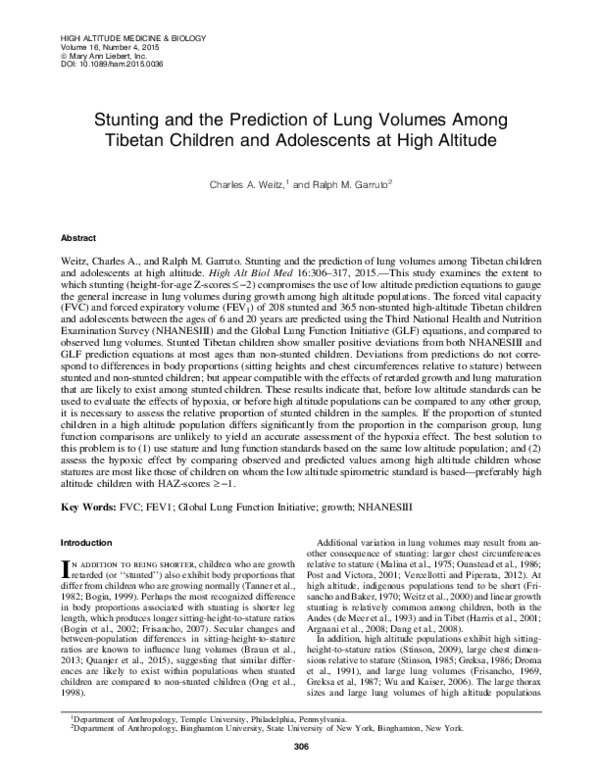 (PDF) Stunting and the Prediction of Lung Volumes Among Tibetan ... (PDF) Stunting and the Prediction of Lung Volumes Among Tibetan ...