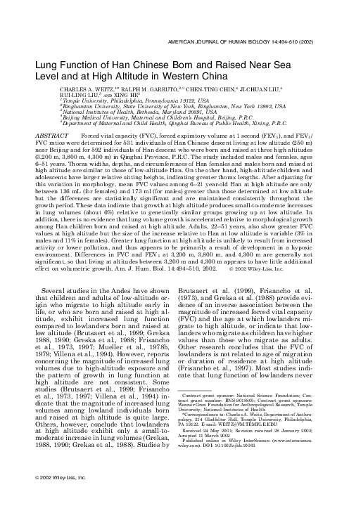 (PDF) Lung function of Han Chinese born and raised near sea level and ...