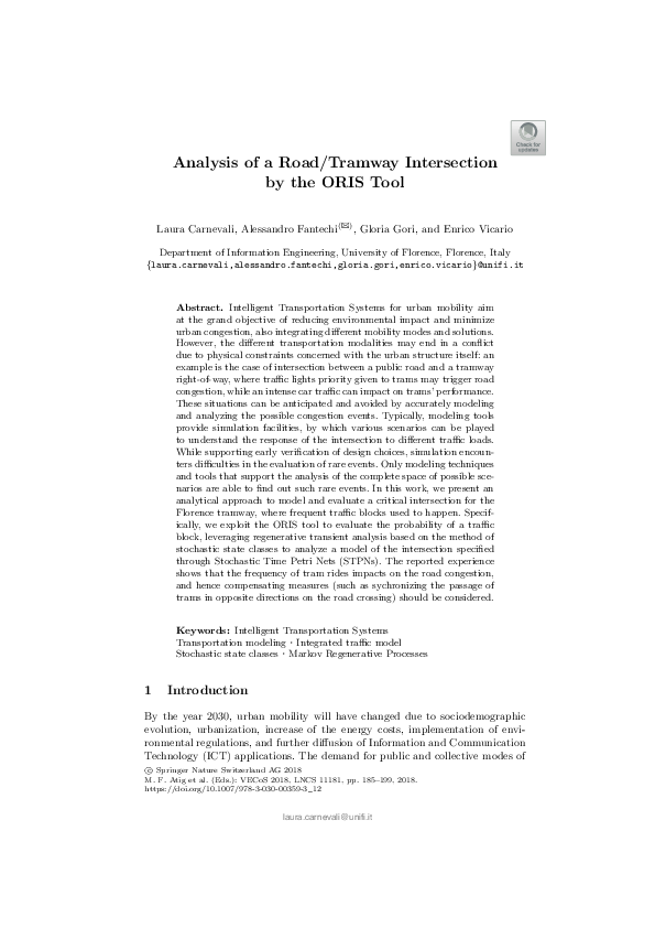 (PDF) Analysis of a Road/Tramway Intersection by the ORIS Tool