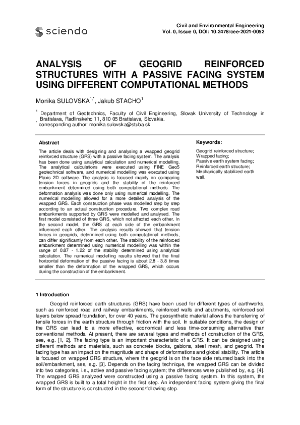 (PDF) Analysis of Geogrid Reinforced Structures with a Passive Facing System Using Different ...