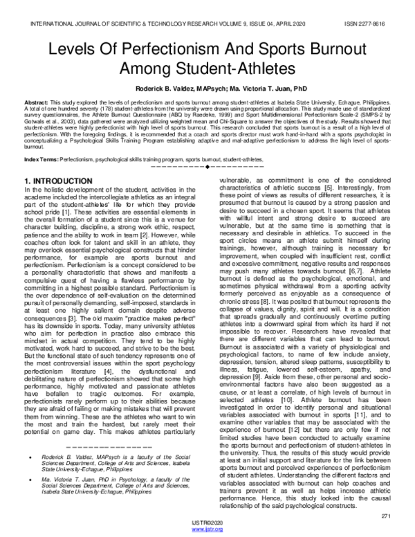 (PDF) Levels Of Perfectionism And Sports Burnout Among Student-Athletes