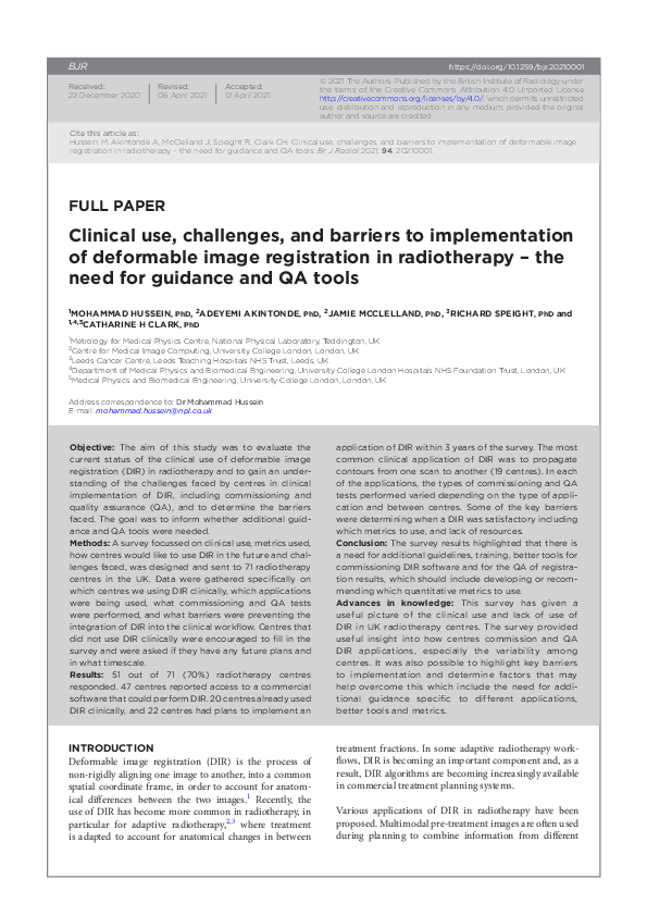 (PDF) Clinical use, challenges, and barriers to implementation of deformable image registration ...