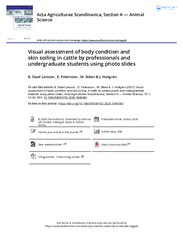 (PDF) Visual assessment of body condition and skin soiling in cattle by ...
