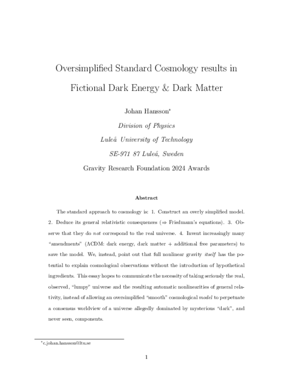 (PDF) Oversimplified Standard Cosmology results in Fictional Dark Energy & Dark Matter