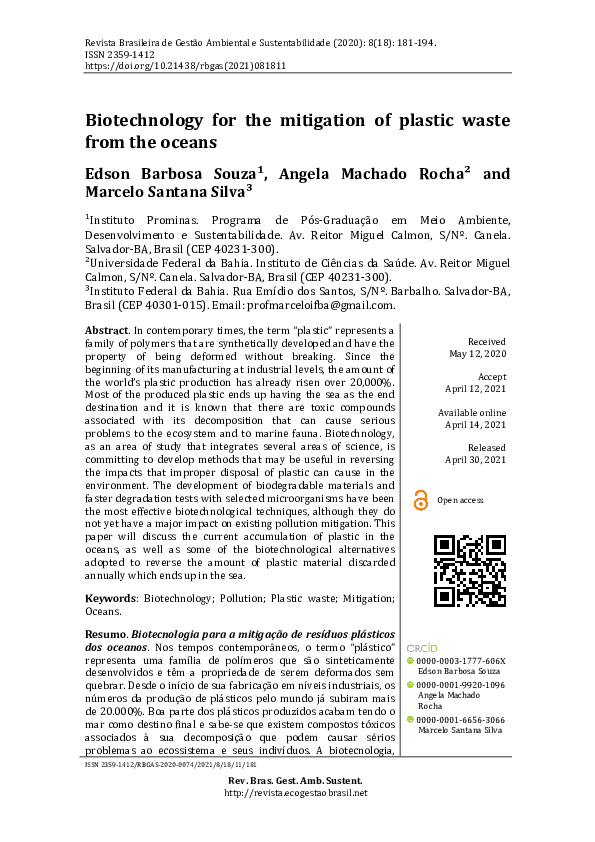 (PDF) Biotechnology for the mitigation of plastic waste from the oceans