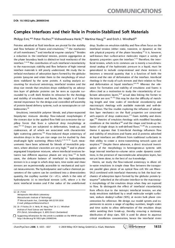 (PDF) Complex Interfaces and their Role in Protein-Stabilized Soft ...
