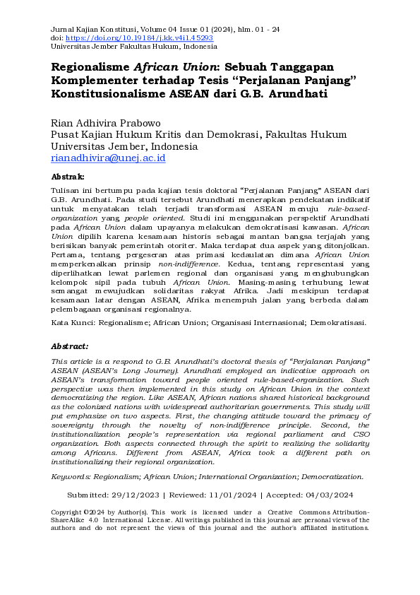 (PDF) Regionalisme African Union: Sebuah Tanggapan Komplementer ...