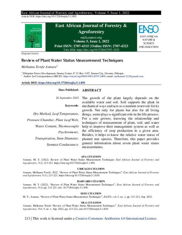 (PDF) Review of Plant Water Status Measurement Techniques