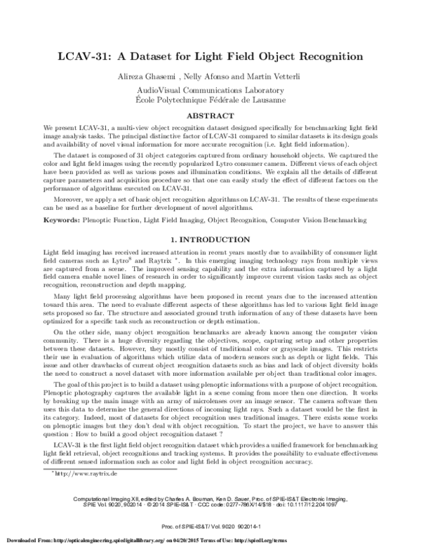 (PDF) LCAV-31: a dataset for light field object recognition