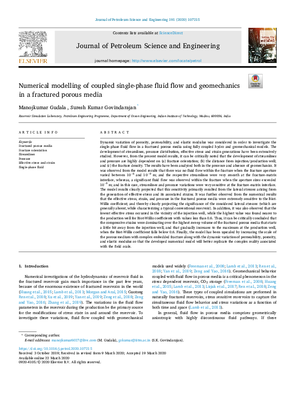 (PDF) Numerical modelling of coupled single-phase fluid flow and ...
