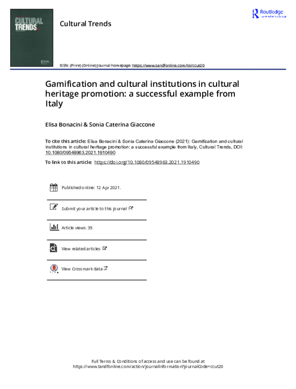 (PDF) Gamification and cultural institutions in cultural heritage ...
