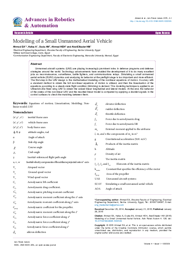(PDF) Modeling of a Small Unmanned Aerial Vehicle