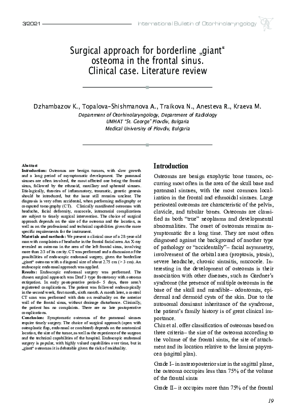 (PDF) Surgical approach for borderline „giant“ osteoma in the frontal ...