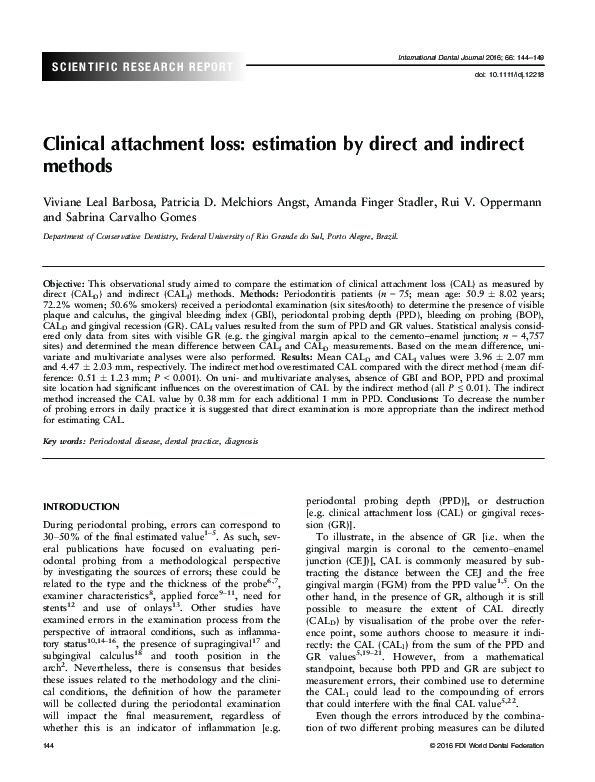 (PDF) Clinical attachment loss: estimation by direct and indirect methods