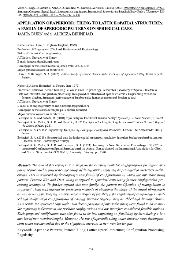 (PDF) Application of Aperiodic Tiling to Lattice Spatial Structures