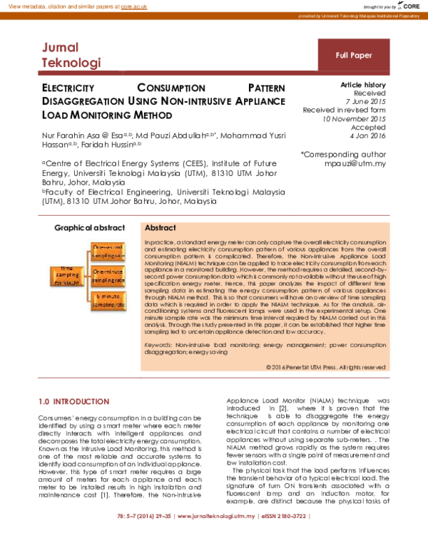 Electricity Consumption Pattern Disaggregation Using Non-Intrusive Appliance Load Monitoring Method