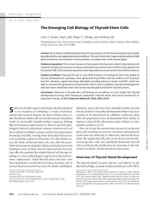 (PDF) The Emerging Cell Biology of Thyroid Stem Cells