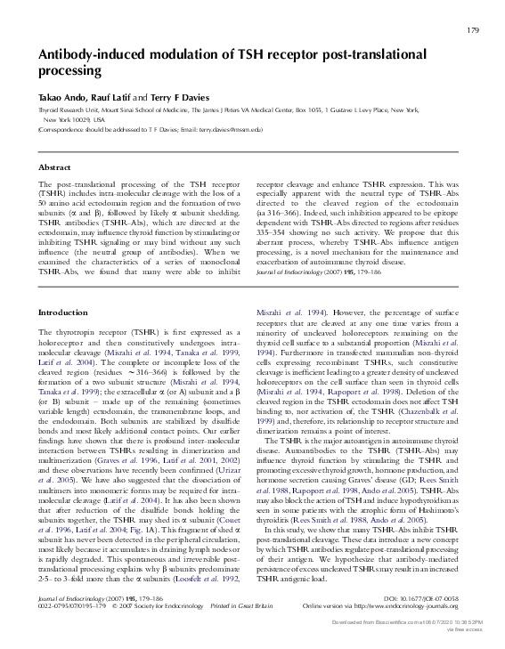 (PDF) Antibody-induced modulation of TSH receptor post-translational ...