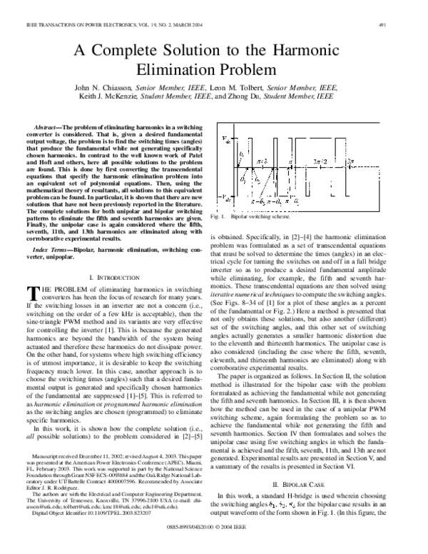 (PDF) A Complete Solution to the Harmonic Elimination Problem