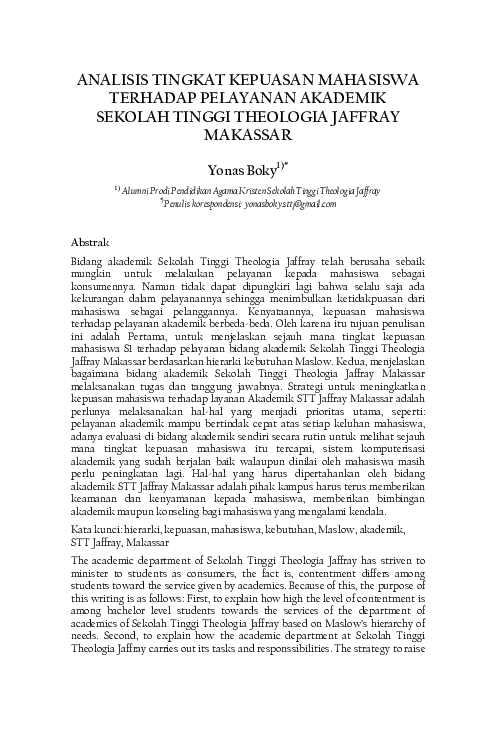 (PDF) Analisis Tingkat Kepuasan Mahasiswa Terhadap Pelayanan Akademik Sekolah Tinggi Theologia ...