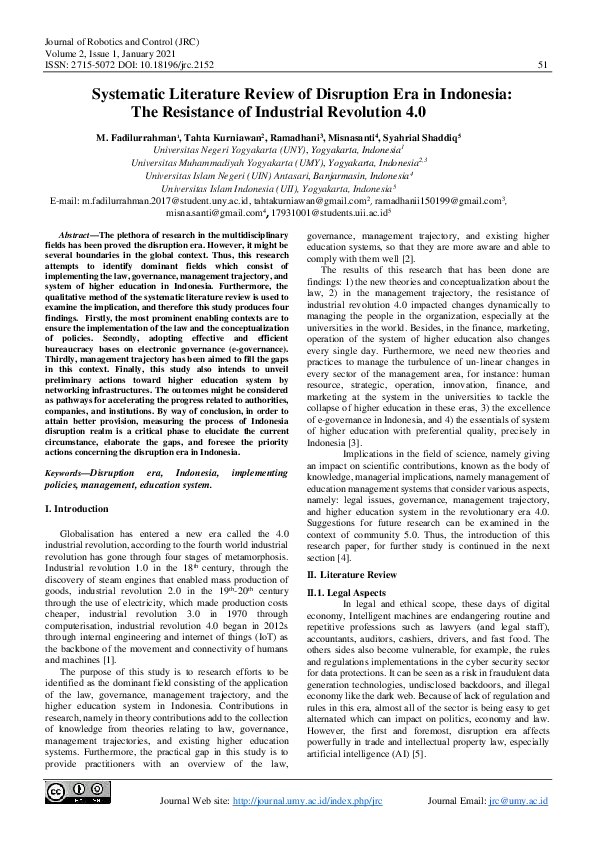 (PDF) Systematic Literature Review of Disruption Era in Indonesia: The ...
