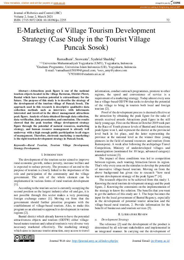 (PDF) E-Marketing of Village Tourism Development Strategy (Case Study ...