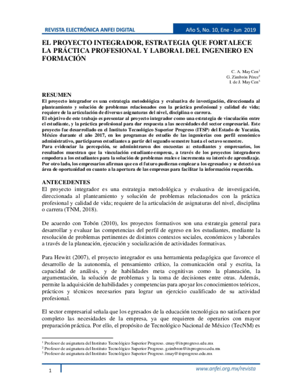 (PDF) El Proyecto Integrador, Estrategia Que Fortalece La Práctica Profesional y Laboral Del ...