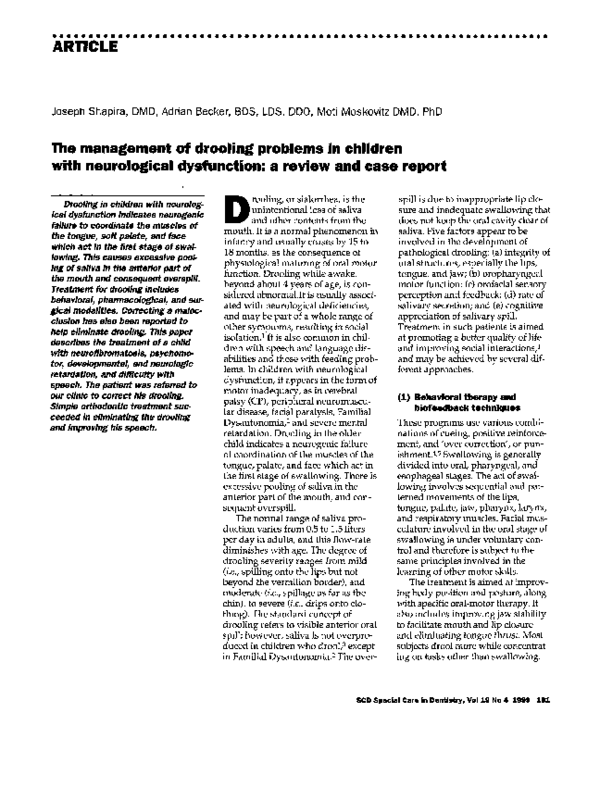 (PDF) The management of drooling problems in children with neurological ...