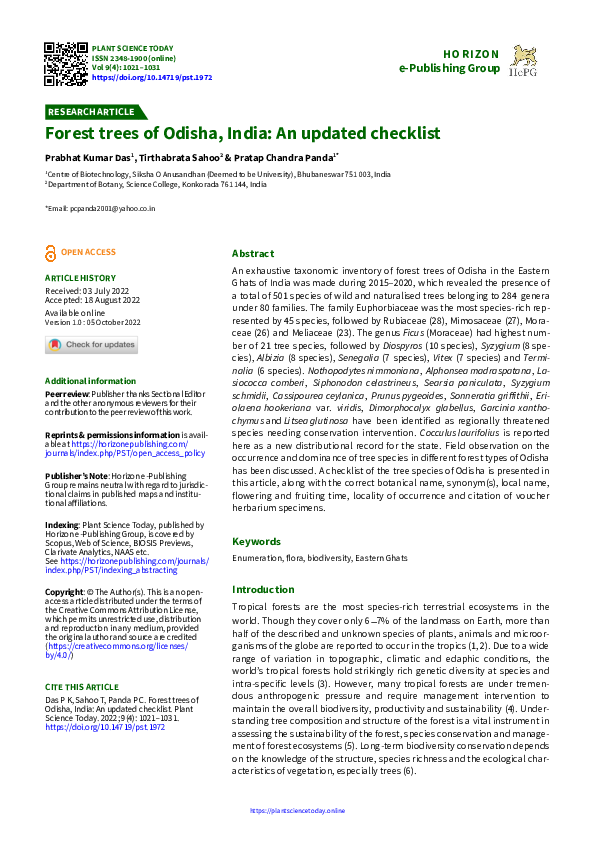 (PDF) Forest trees of Odisha, India: An updated checklist