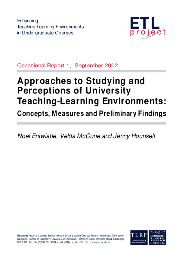 (PDF) Approaches to Studying and Perceptions of University Teaching ...