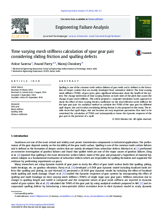(PDF) Time varying mesh stiffness calculation of spur gear pair ...
