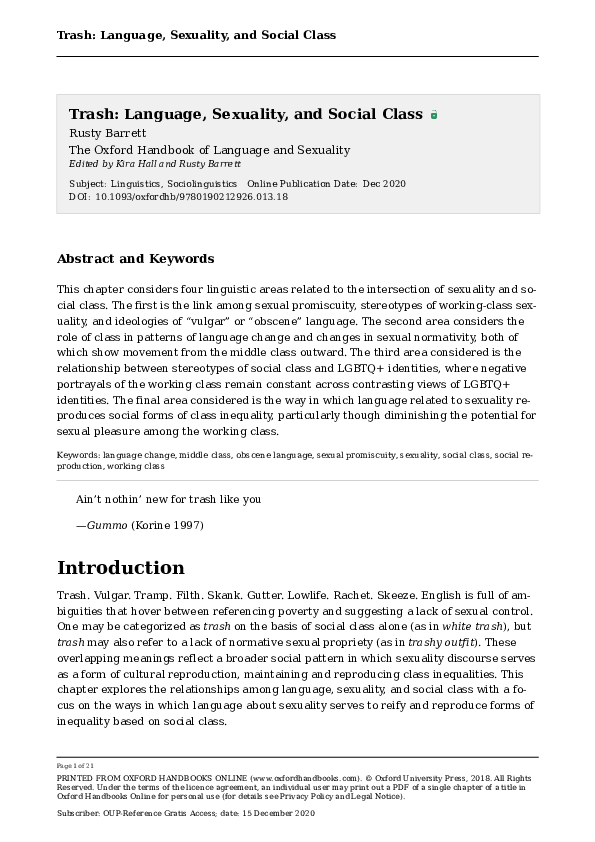 (PDF) Trash: Language, Sexuality, and Social Class