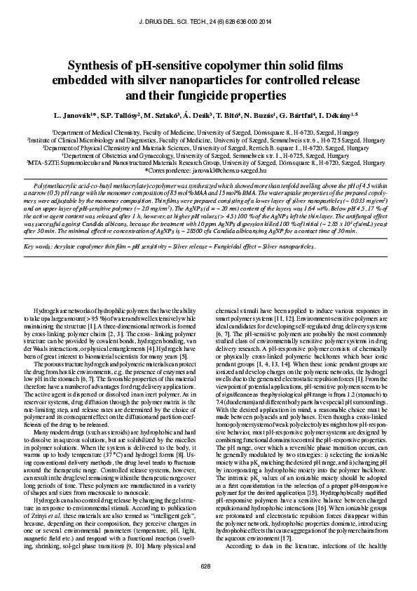 (PDF) Synthesis of pH-sensitive copolymer thin solid films embedded ...