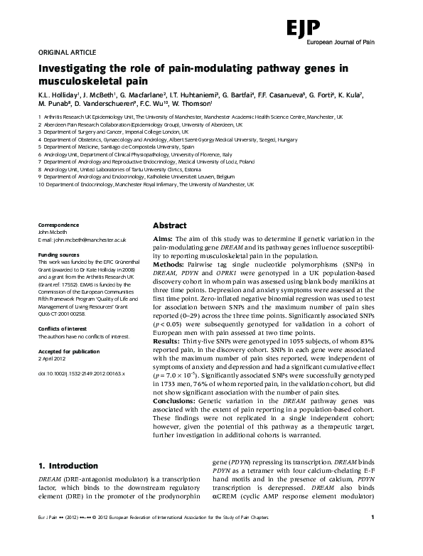 (PDF) Investigating the role of pain-modulating pathway genes in ...