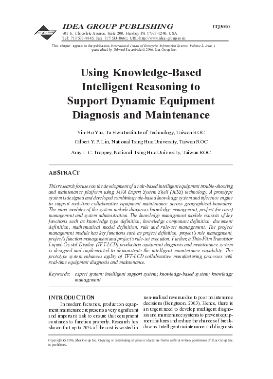 (PDF) Using Knowledge-Based Intelligent Reasoning to Support Dynamic Equipment Diagnosis and ...