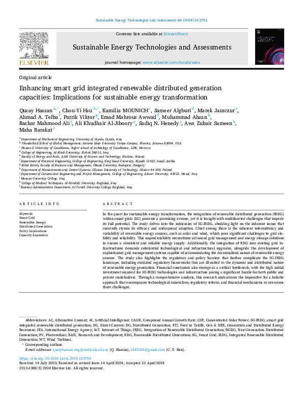(PDF) Enhancing smart grid integrated renewable distributed generation capacities: Implications ...