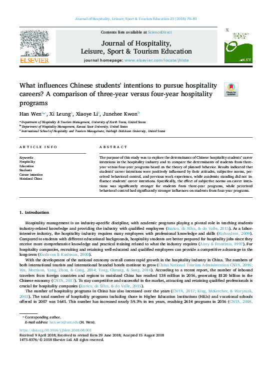 (PDF) What influences Chinese students' intentions to pursue ...