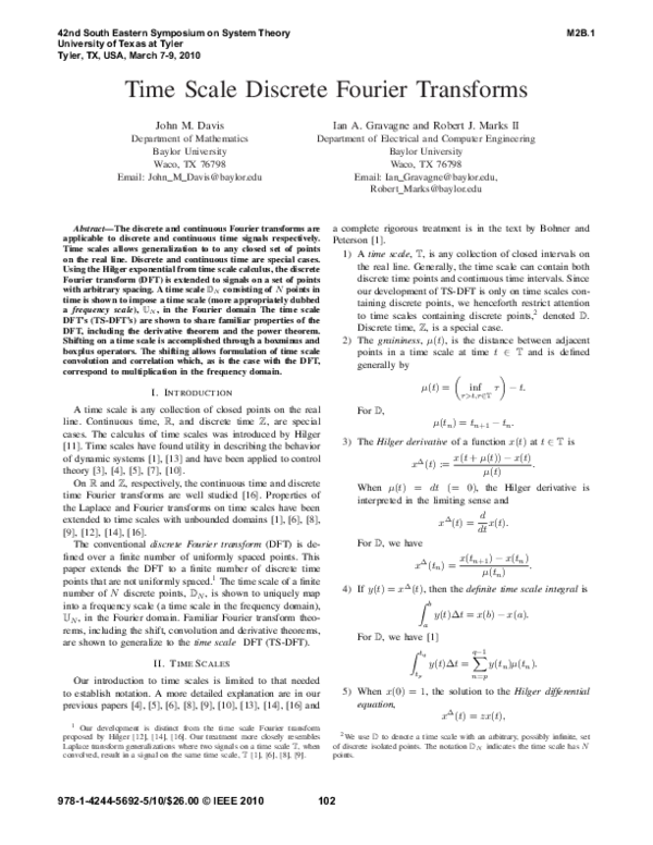 (PDF) Time scale discrete Fourier transforms