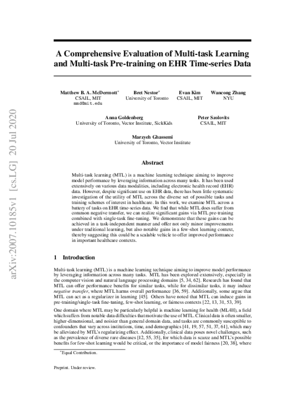 (PDF) A Comprehensive Evaluation of Multi-task Learning and Multi-task Pre-training on EHR Time ...