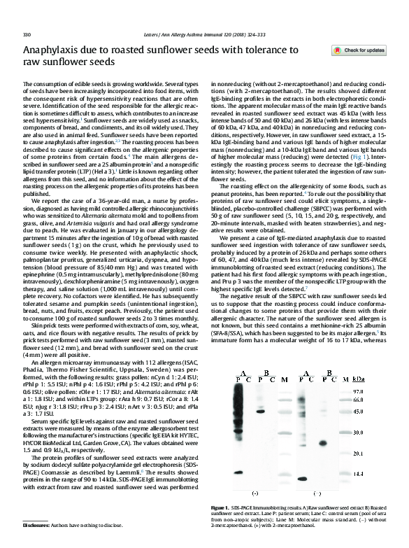 (PDF) Anaphylaxis due to roasted sunflower seeds with tolerance to raw ...