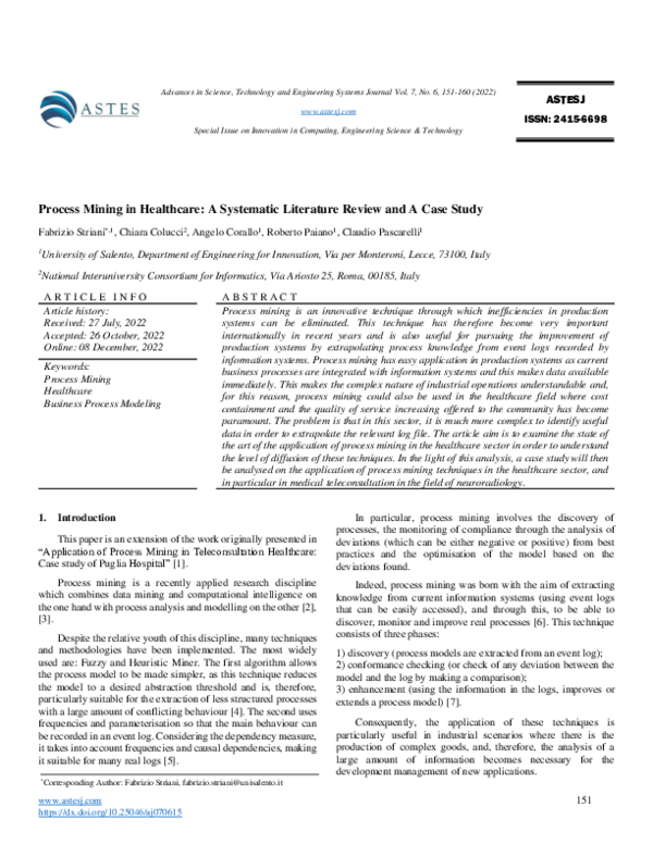 (PDF) Process Mining in Healthcare: A Systematic Literature Review and A Case Study